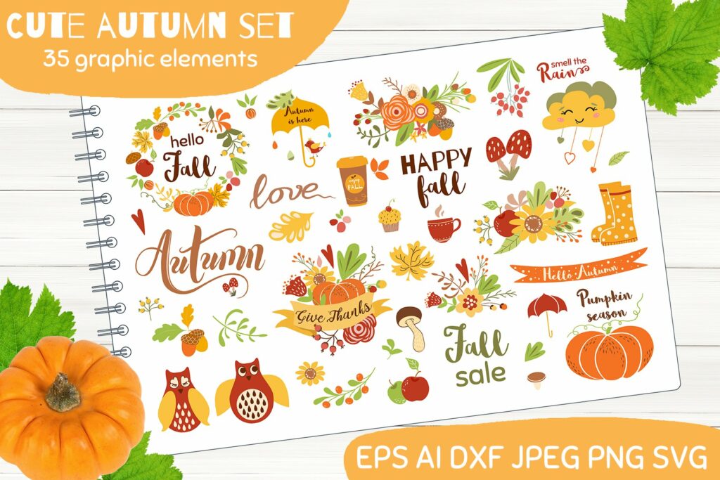 Cute fall clipart. Autumn logo set – MasterBundles
