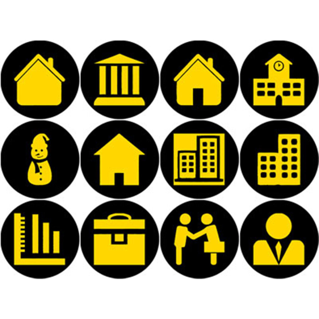 GOLD AND BLACK BUILDING ICONS - MasterBundles