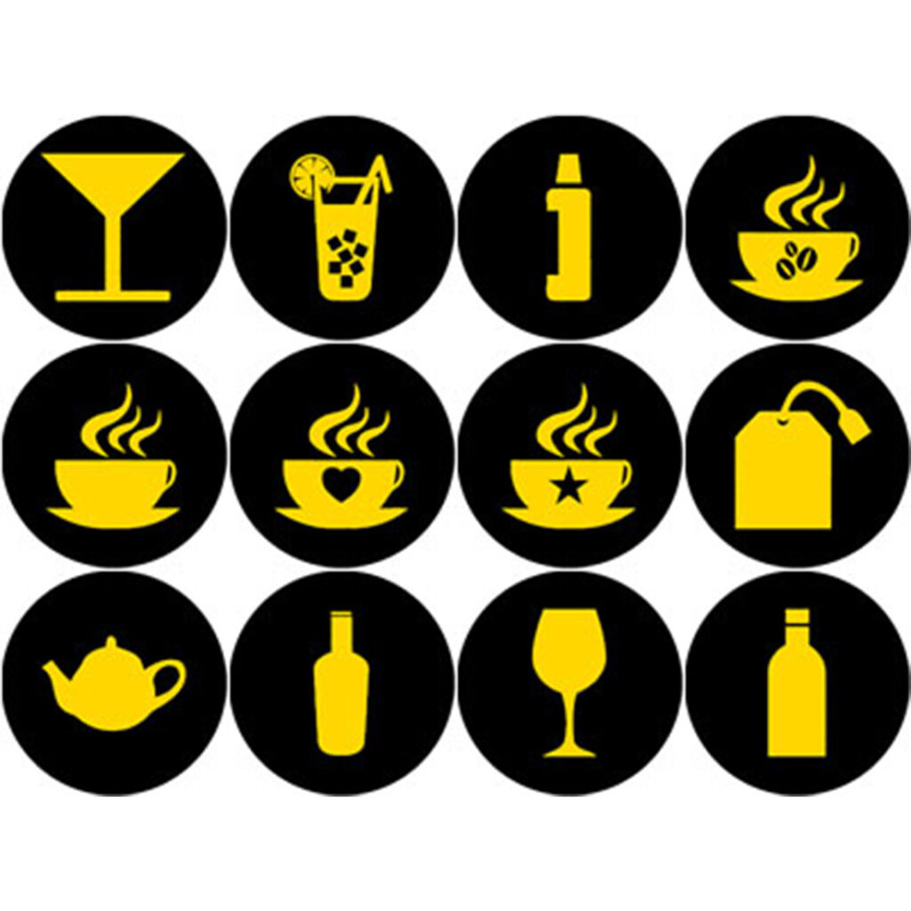 GOLD AND BLACK DRINK ROUND ICONS - MasterBundles
