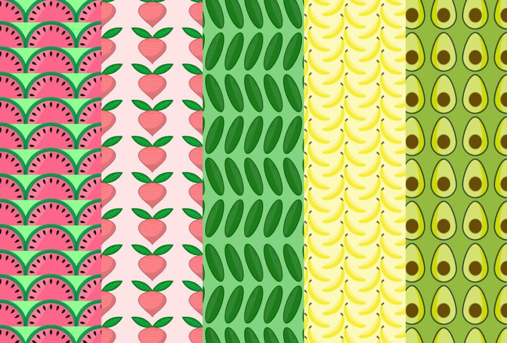 5 Fruit and Vegetable patterns – MasterBundles