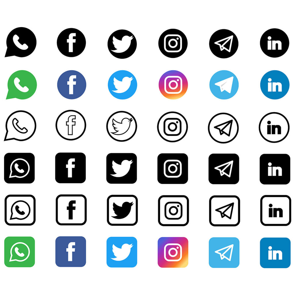 social media icons in different styles - MasterBundles