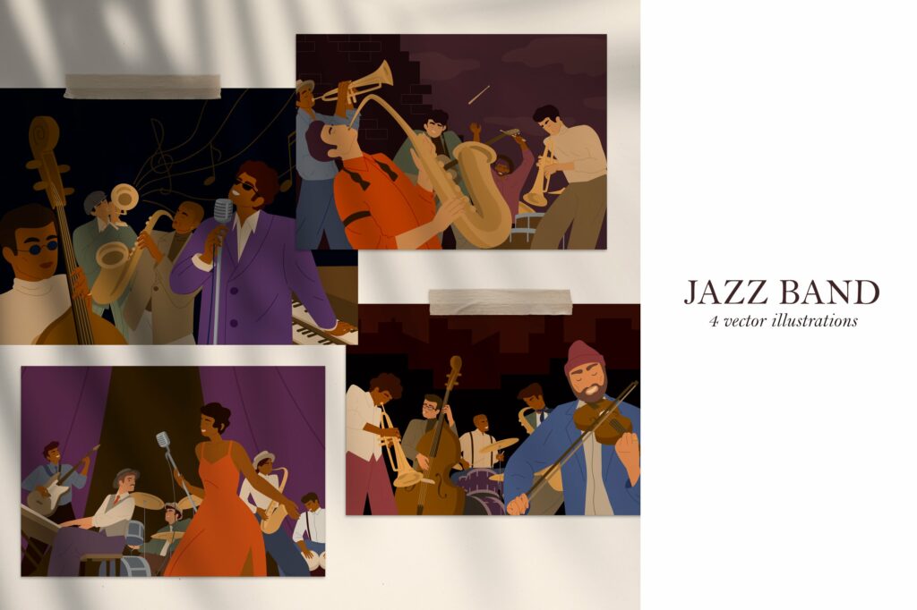 Musicians playing jazz in band set – MasterBundles