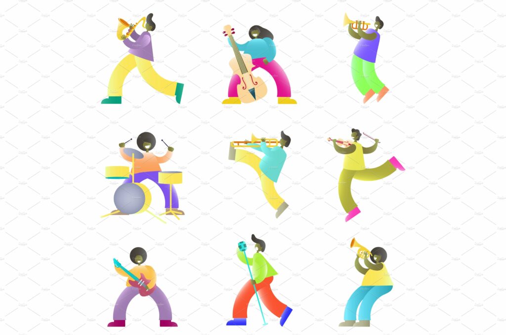 Jazz band cartoon characters, vector – MasterBundles