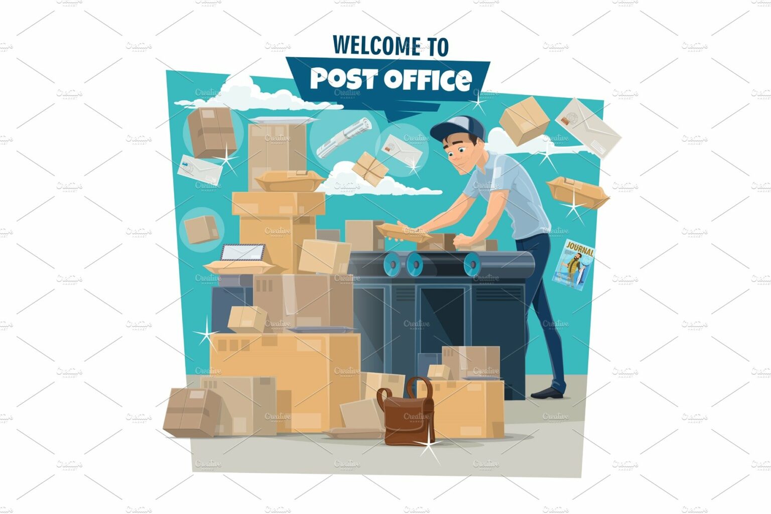 Postman sorting mail and parcel – MasterBundles