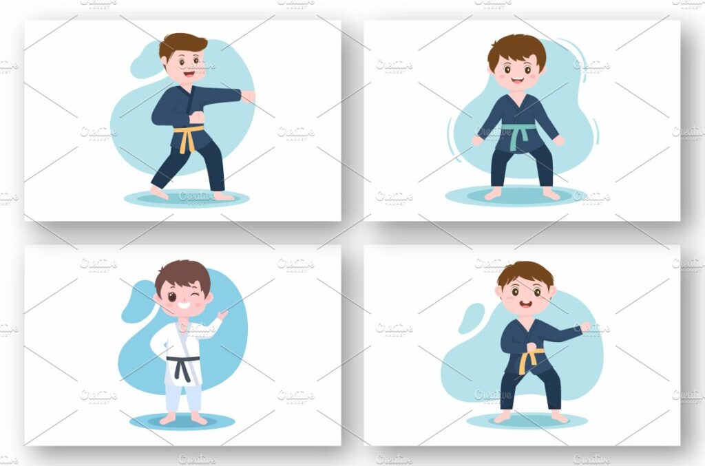 12 Cute Cartoon Karate Kids Design – MasterBundles