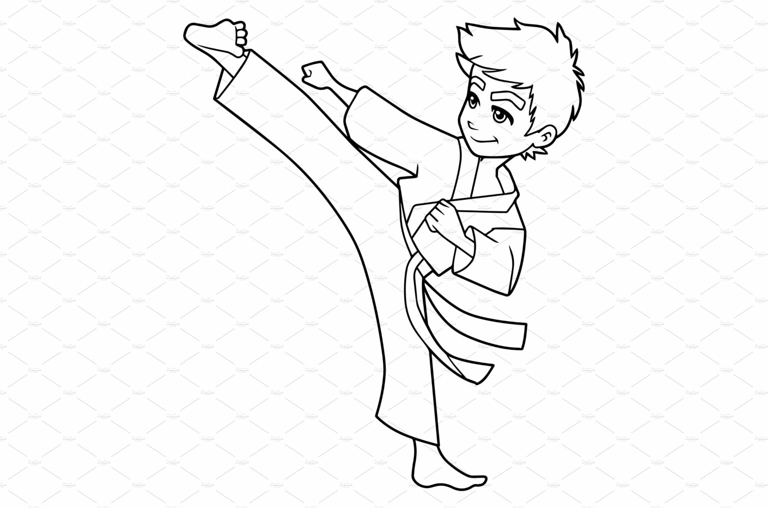 Karate Kick Boy Line Art – MasterBundles