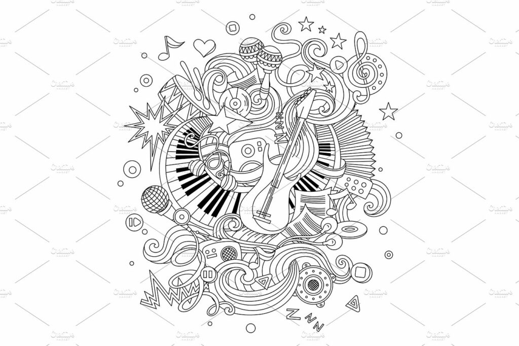 Abstract Music Background, Collage with musical instruments. Hand ...