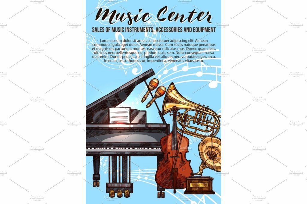 Music instrument sketch banner with musical notes – MasterBundles