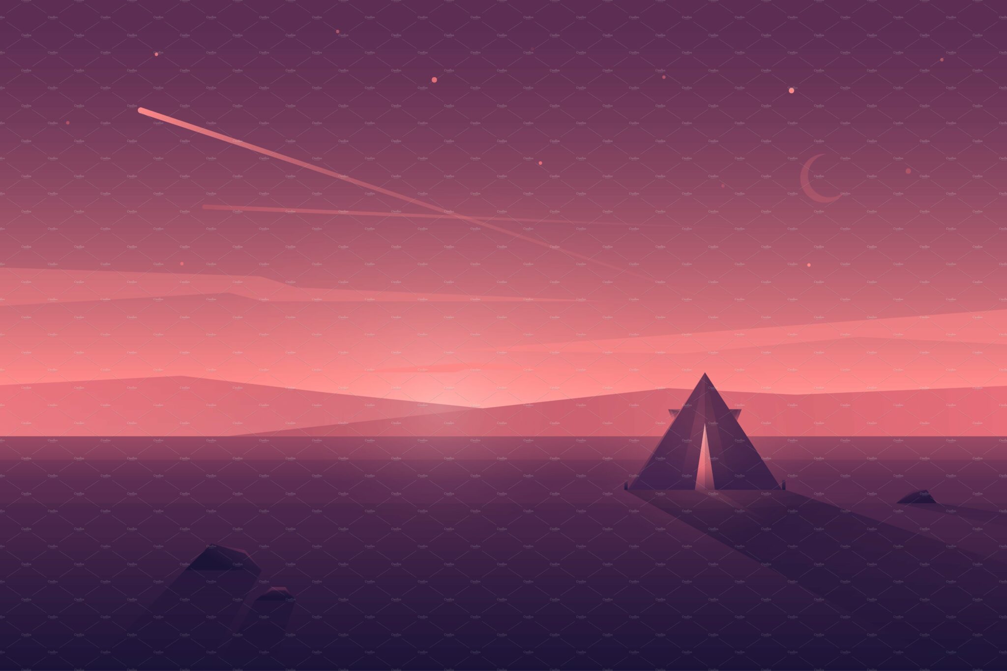 Flat landscape with tent – MasterBundles