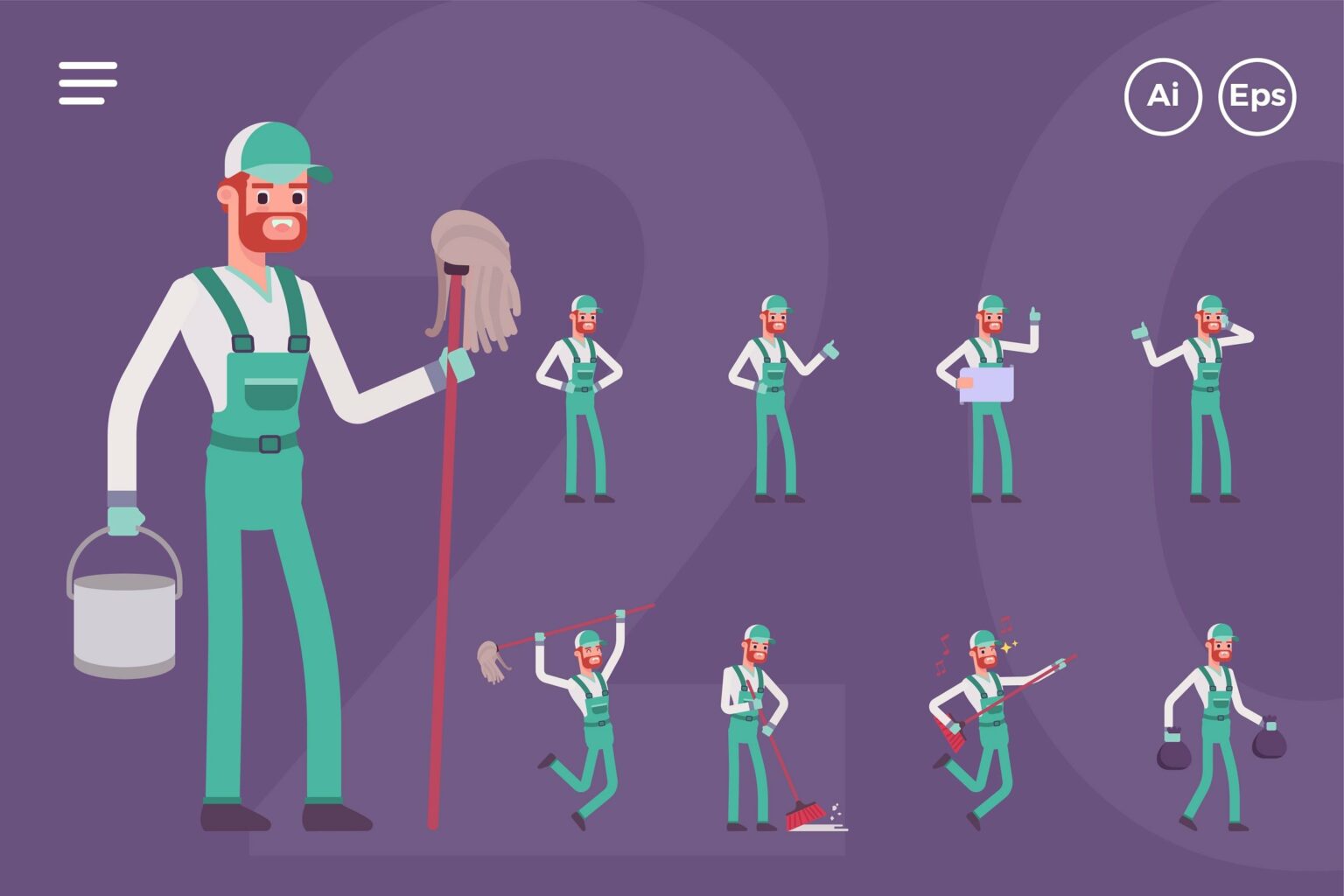 Male Cleaning Service Character Set – MasterBundles