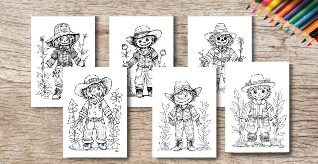 coloring pages bundle for adults,A illustration of cute scarecrow ...