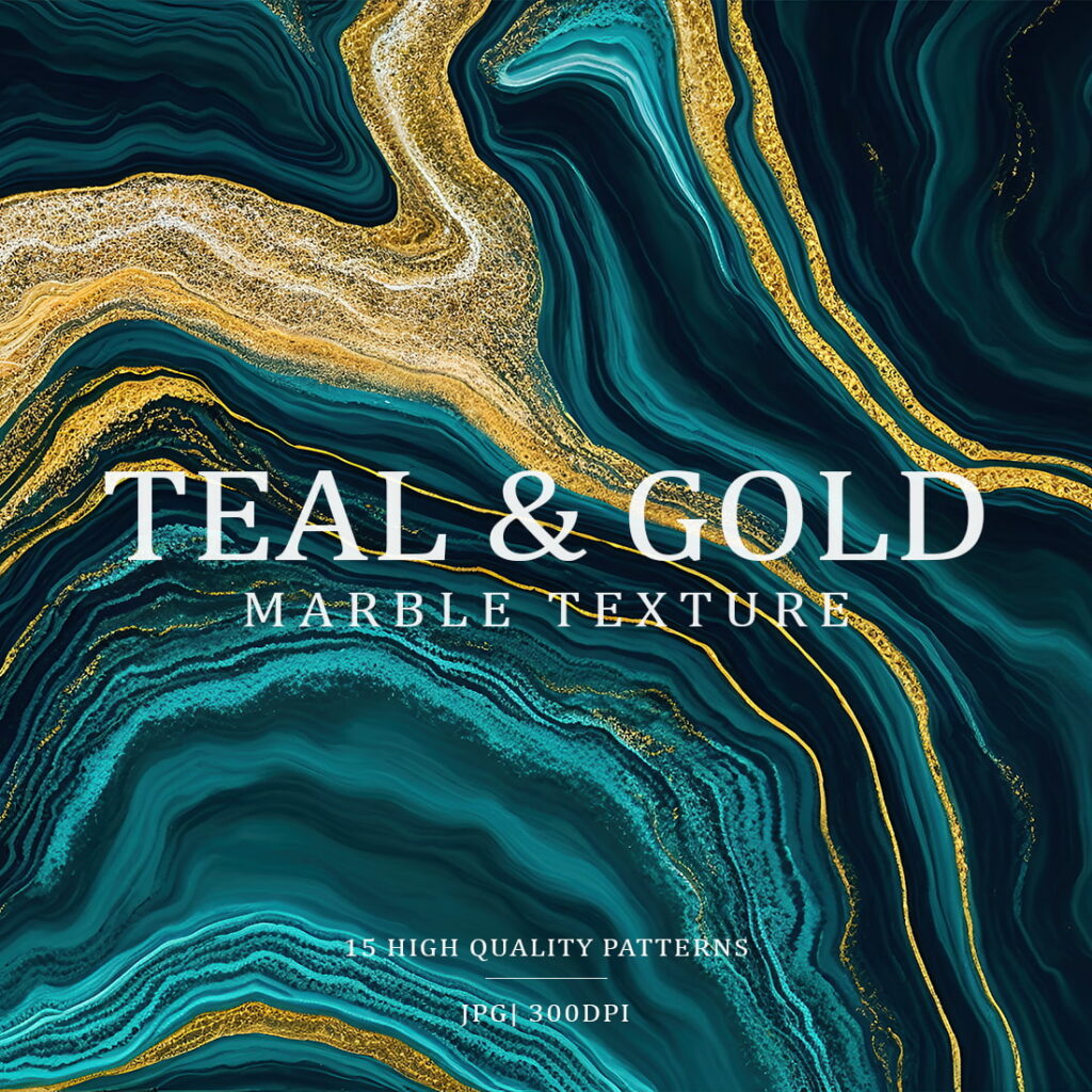 Teal & Gold Marble Textures - MasterBundles