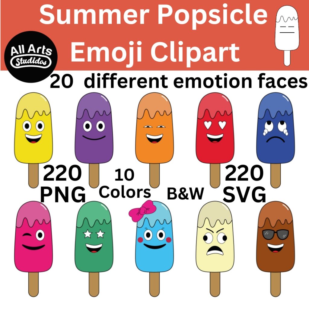 Popsicle Faces Emoji Emotions Clipart - 220 SVG and PNG only $7 ...