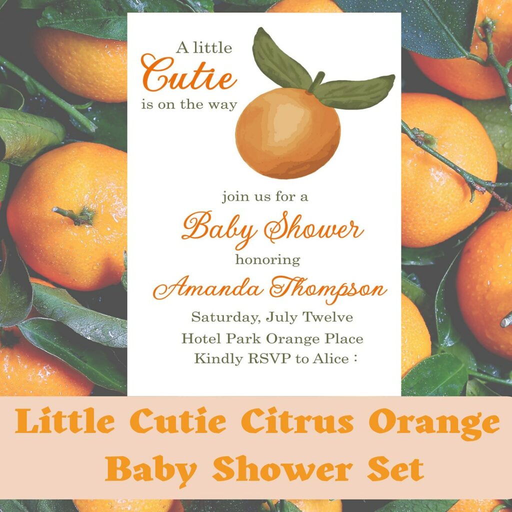 Little Cutie Citrus Orange Baby Shower Invitation Set - MasterBundles