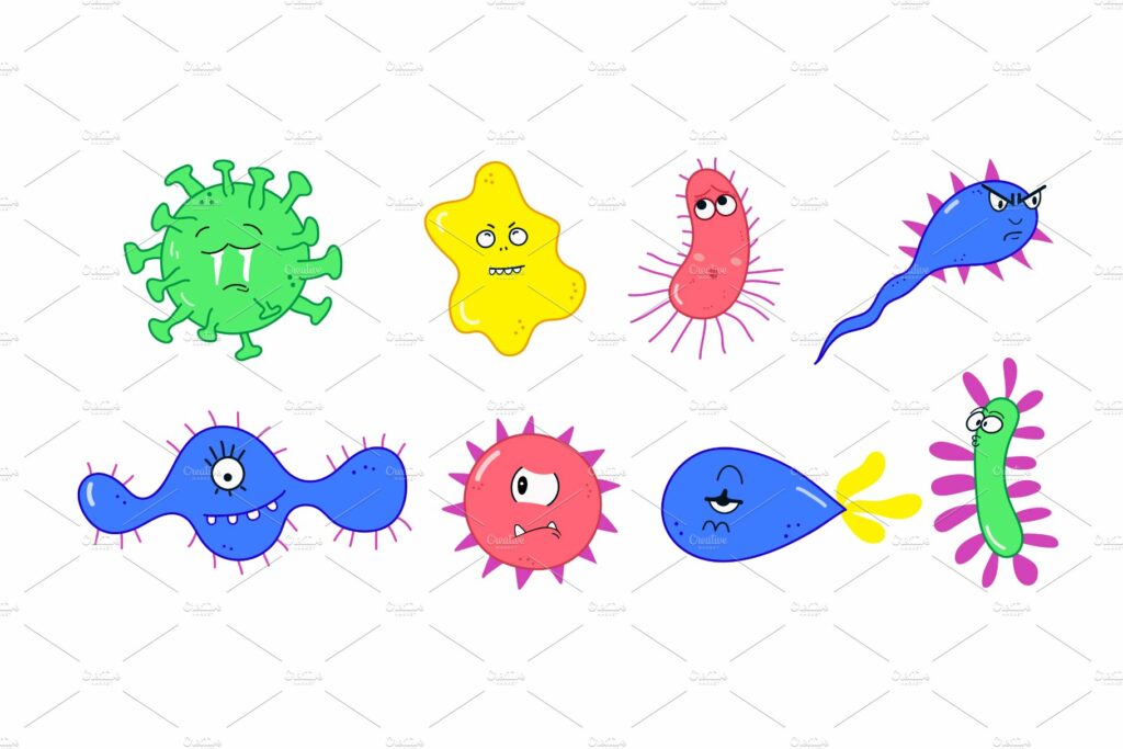 Cartoon cute microbes vector – MasterBundles