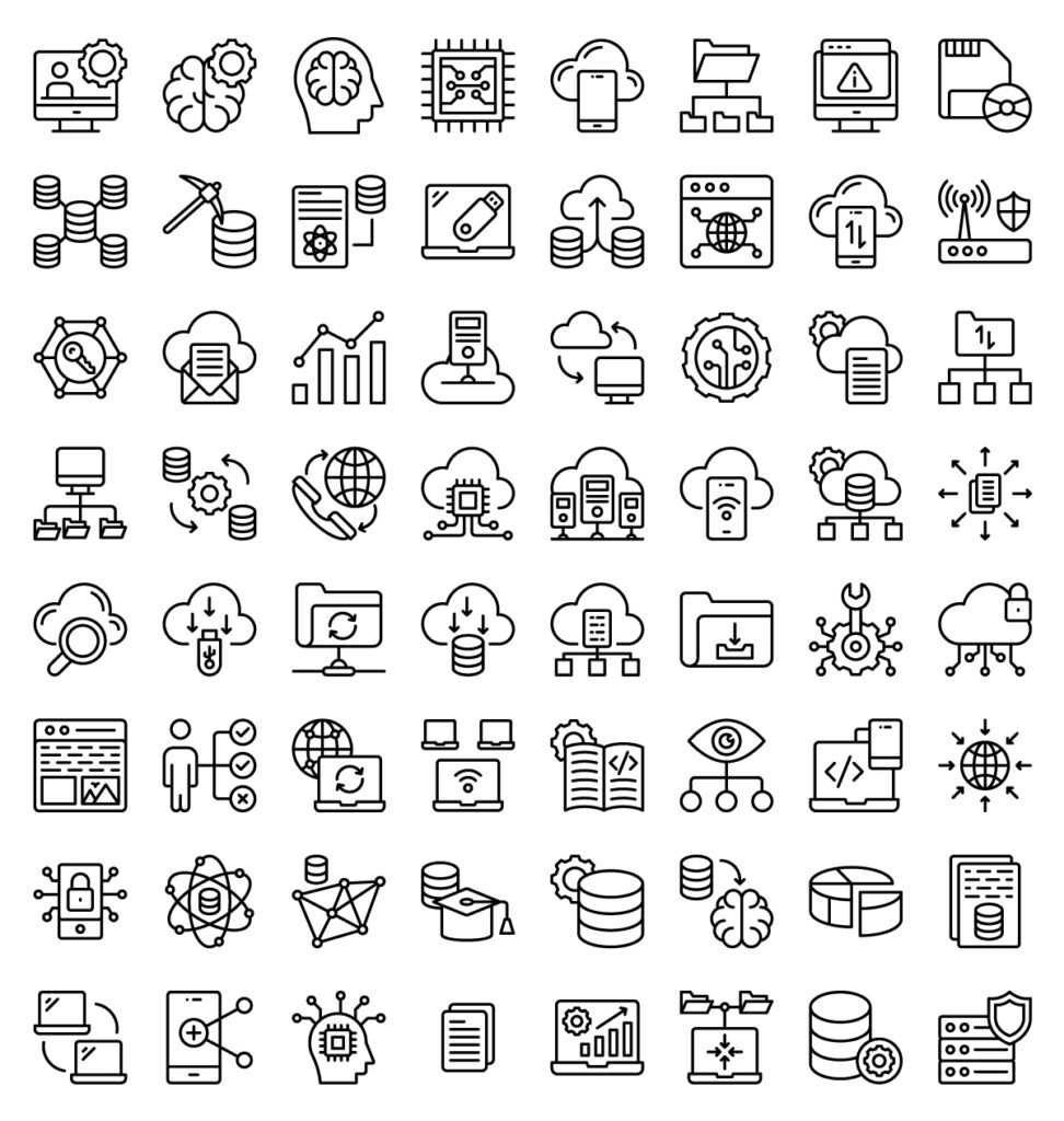 70 Big Data and Science Colored Outline Icons - MasterBundles