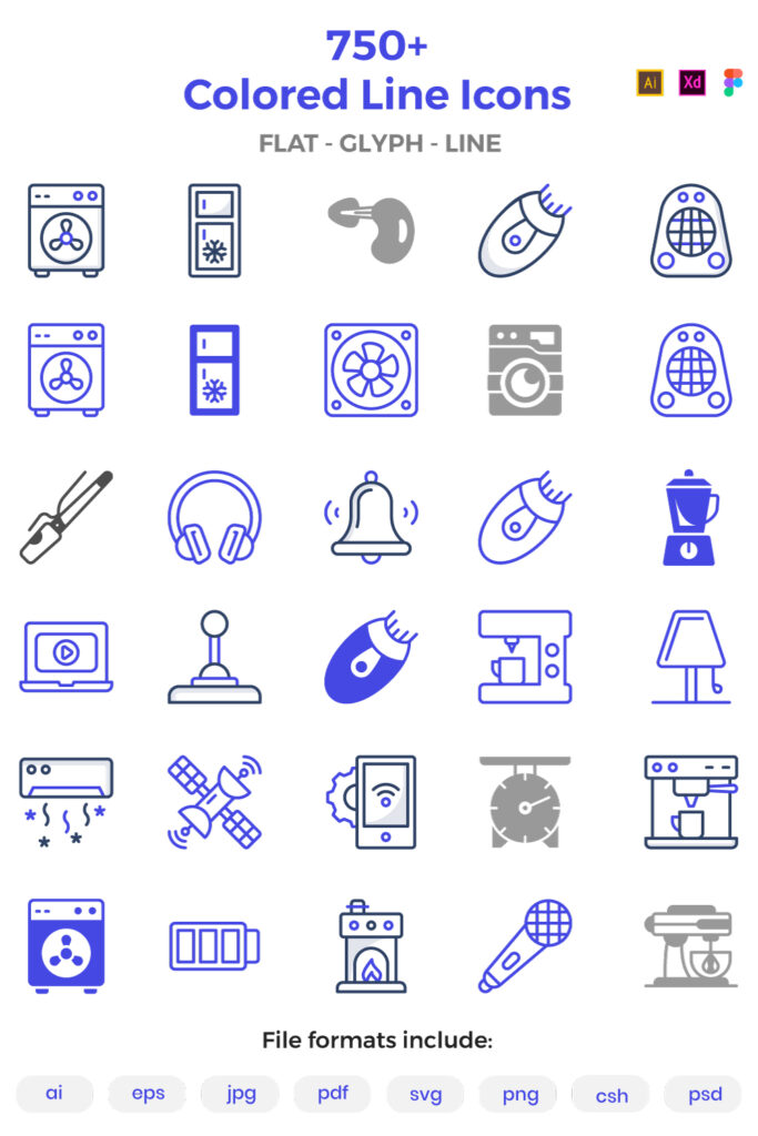 750+ Colored Line Icon - MasterBundles