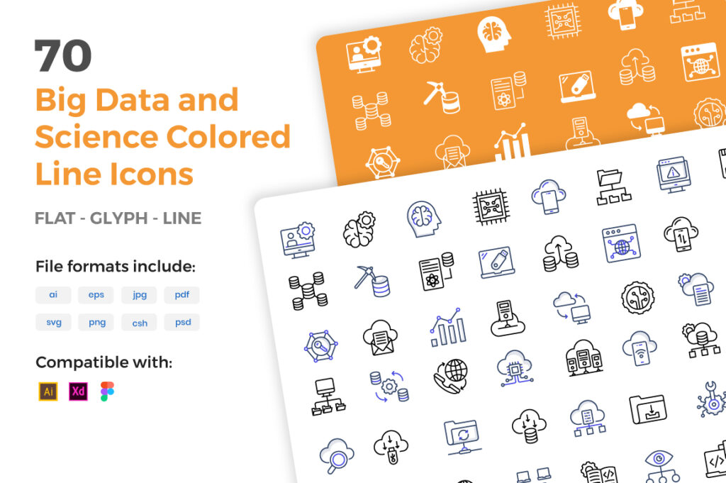 70 Big Data and Science Colored Outline Icons - MasterBundles