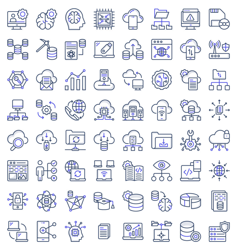 70 Big Data and Science Colored Outline Icons - MasterBundles