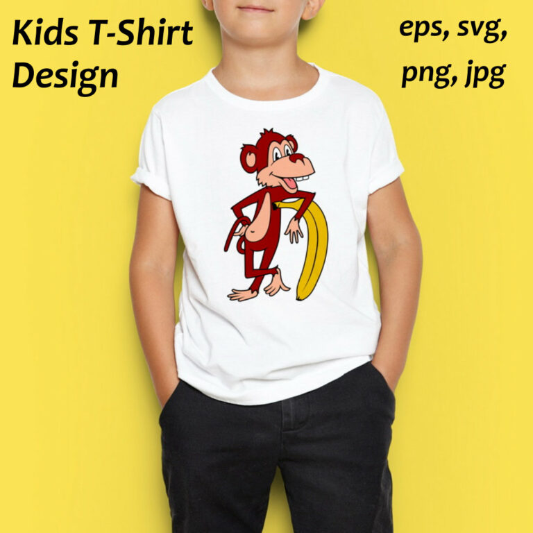Cartoon Monkey Sublimation. Kids T-Shirt Design. - MasterBundles