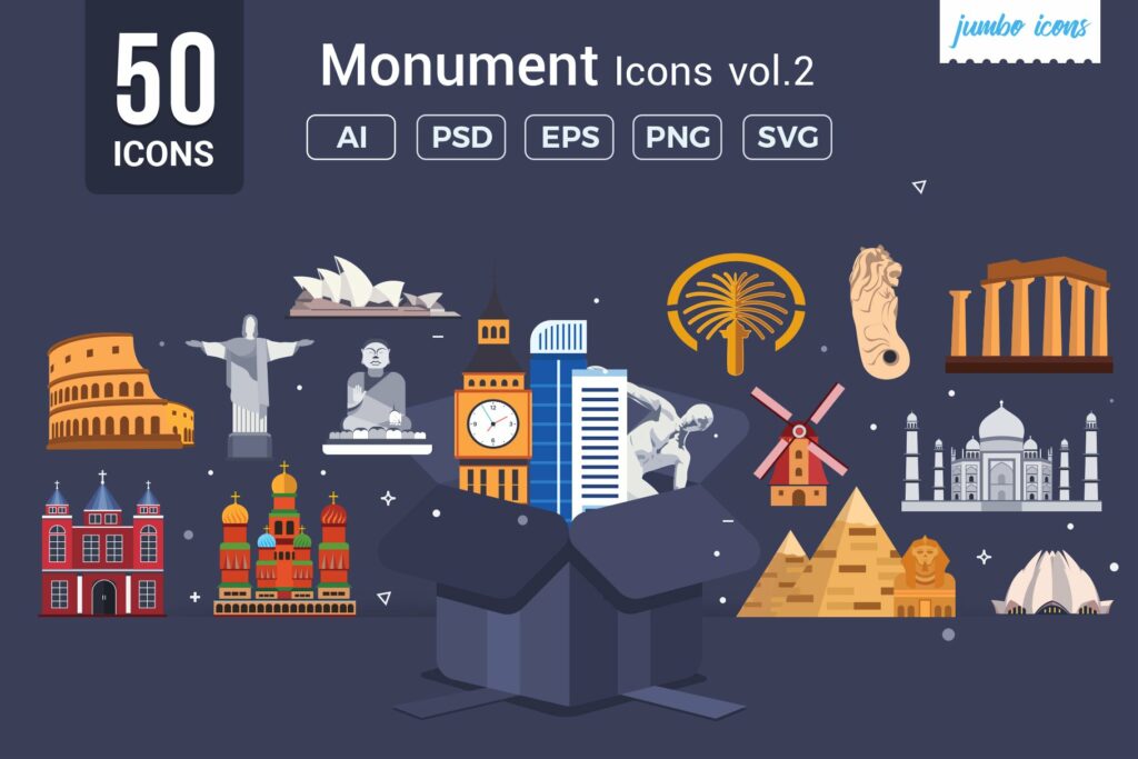 Flat Vector Icons Monument Pack V2 – MasterBundles