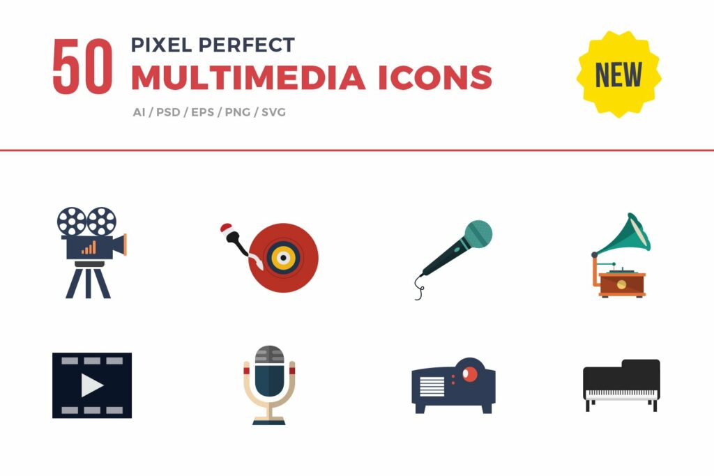 Flat Icons Multimedia Set – MasterBundles