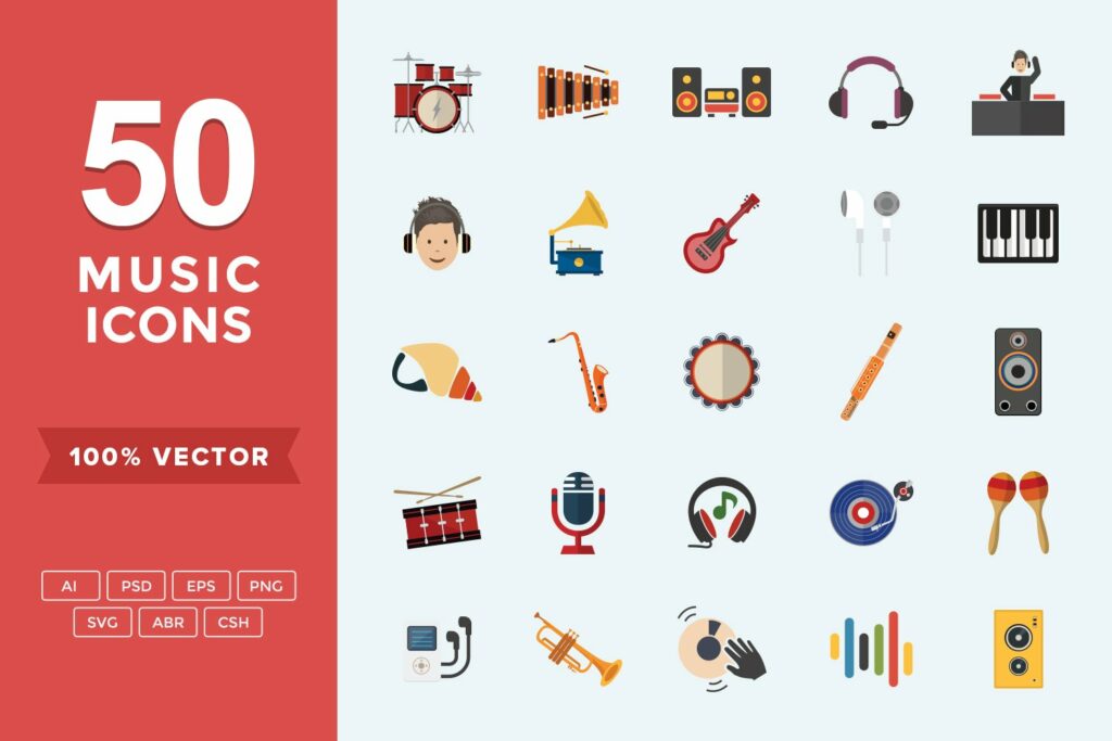 Flat Icons Music Set – MasterBundles