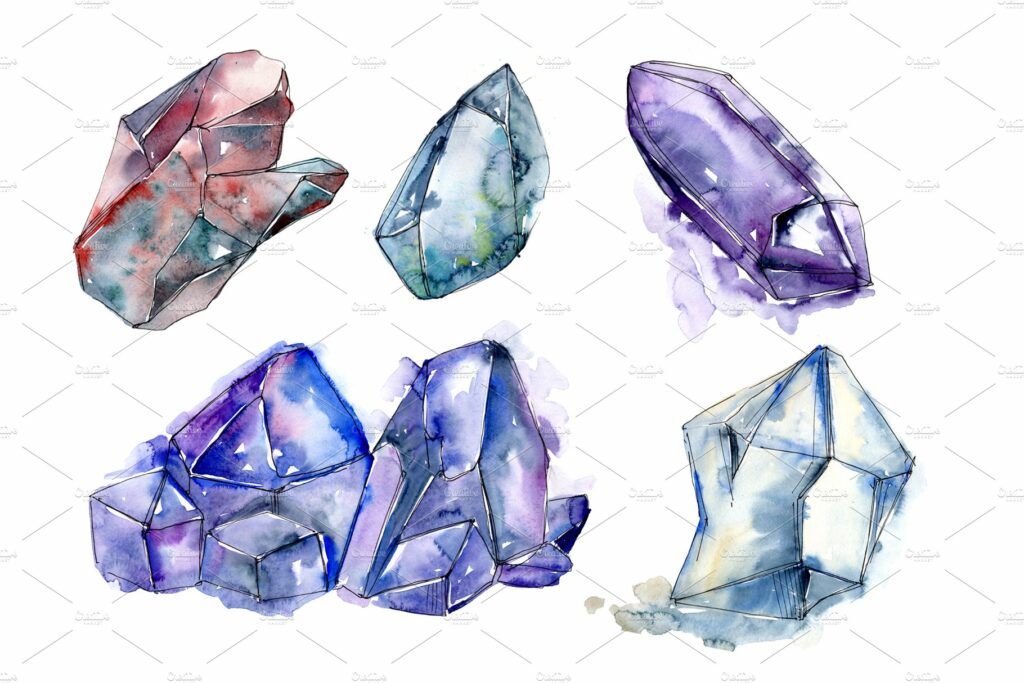 Blue mineral PNG watercolor set – MasterBundles