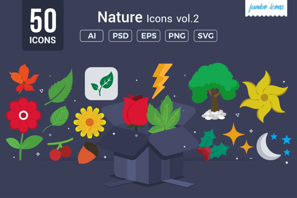Flat Vector Icons Nature Pack V2 – MasterBundles