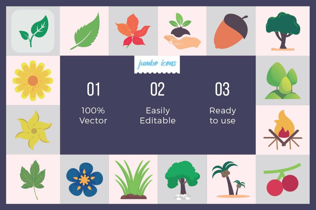 Flat Vector Icons Nature Pack V2 – MasterBundles