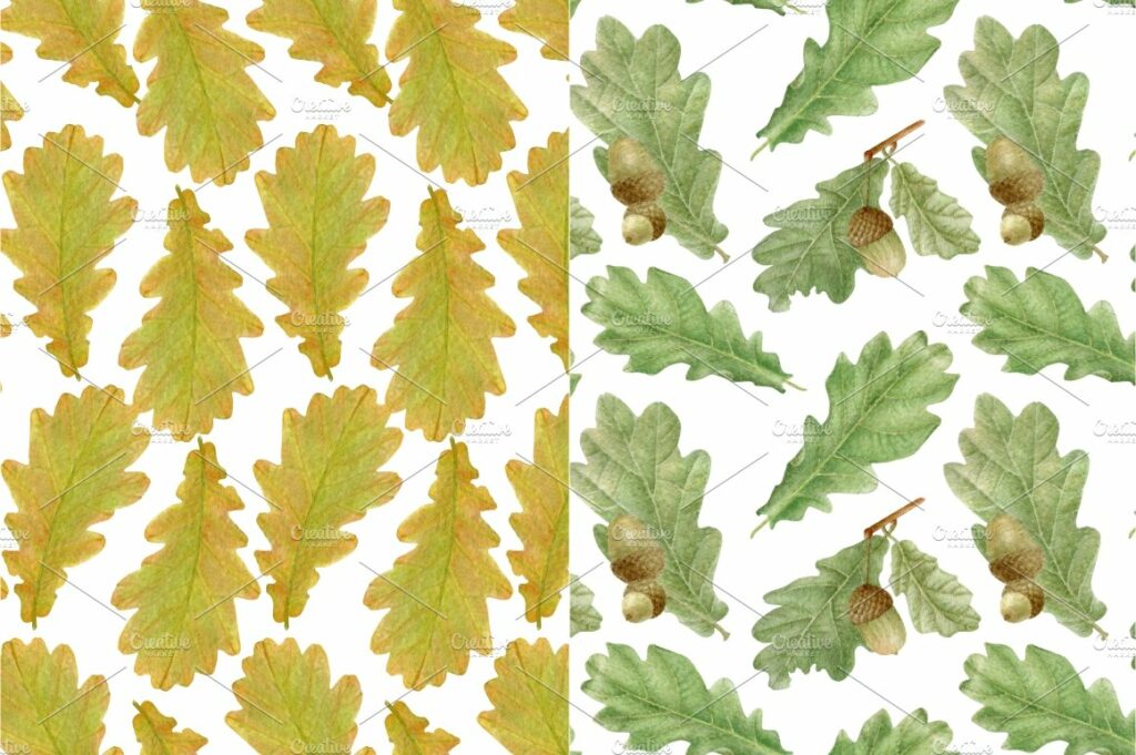 Oak leaves 6 seamless patterns – MasterBundles