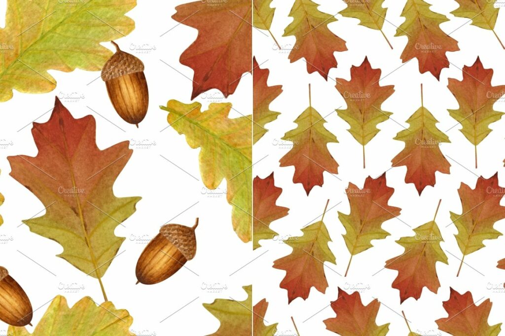 Oak leaves 6 seamless patterns – MasterBundles