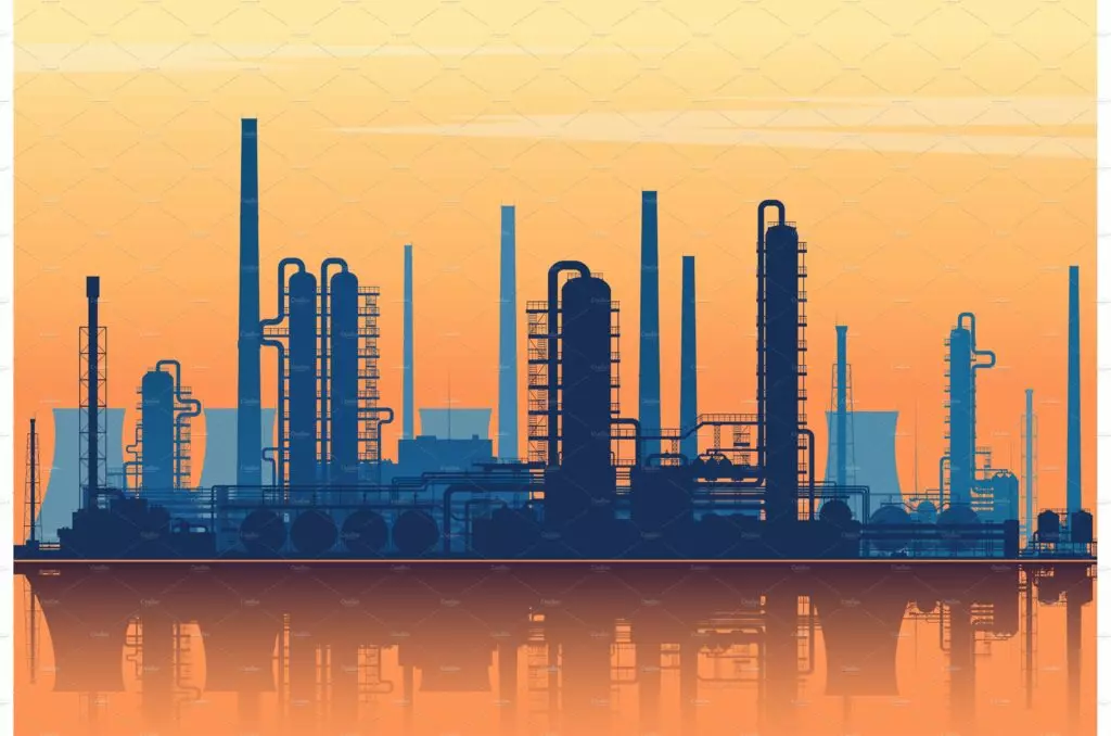 Oil refinery on sunset. Vector – MasterBundles