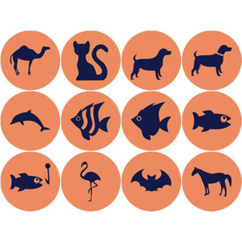 ORANGE AND NAVY BLUE ANIMAL ROUND ICONS - MasterBundles