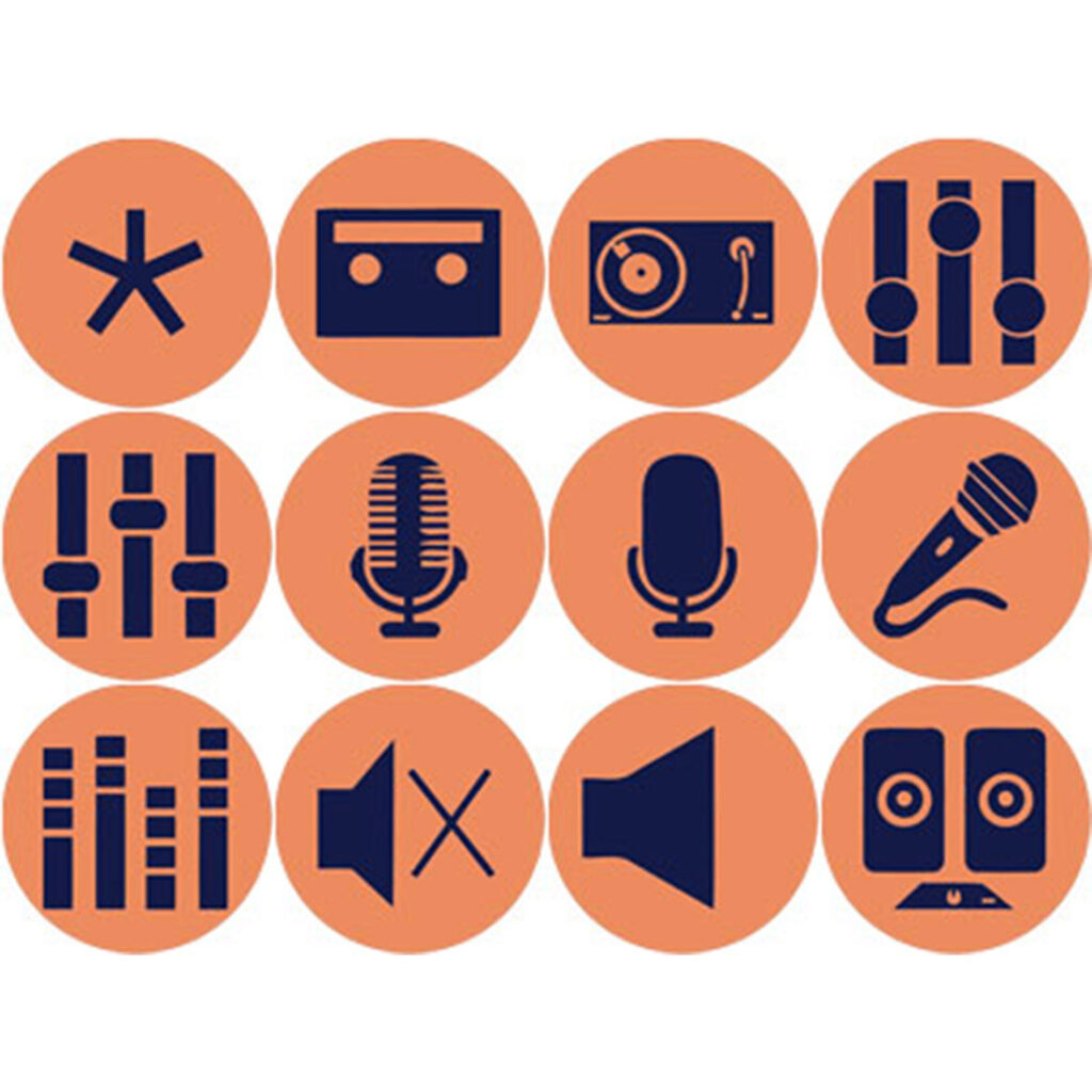 ORANGE AND NAVY BLUE AUDIO ROUND ICONS - MasterBundles
