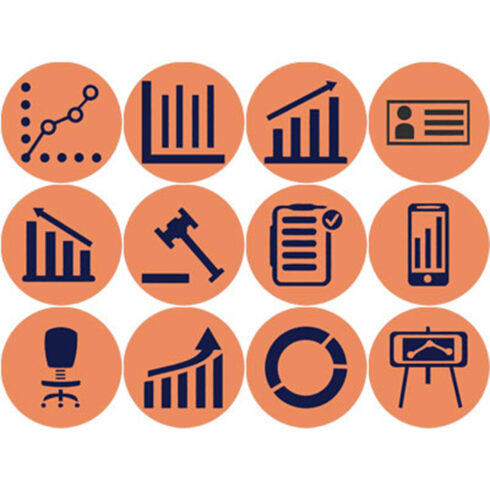 ORANGE AND NAVY BLUE BUSINESS ROUND ICONS - MasterBundles
