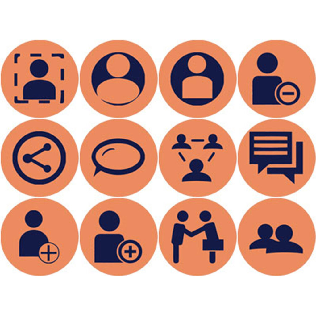 ORANGE AND NAVY BLUE COMMUNICATION ROUND ICONS - MasterBundles