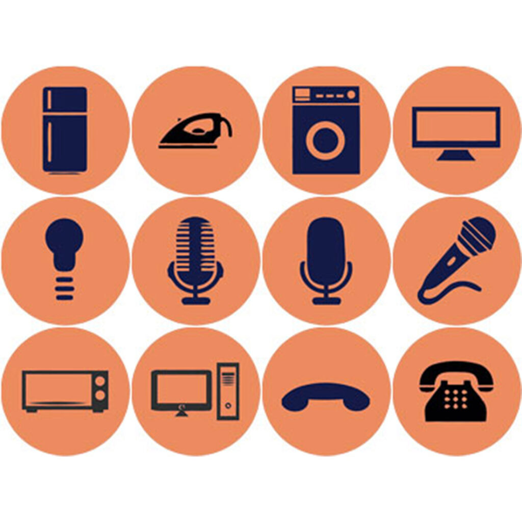 ORANGE AND NAVY BLUE ELECTRIC ROUND ICONS - MasterBundles