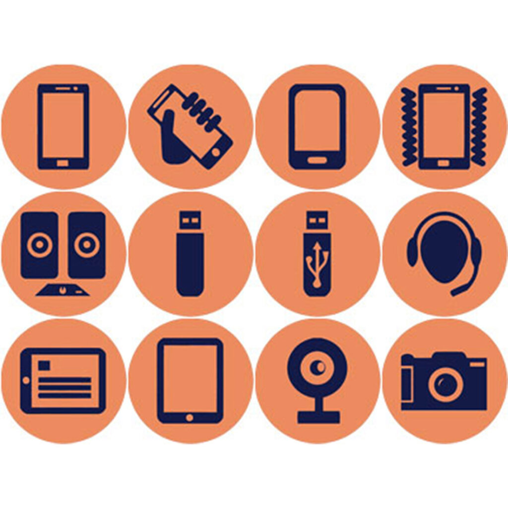 ORANGE AND NAVY BLUE GADGET ROUND ICONS - MasterBundles