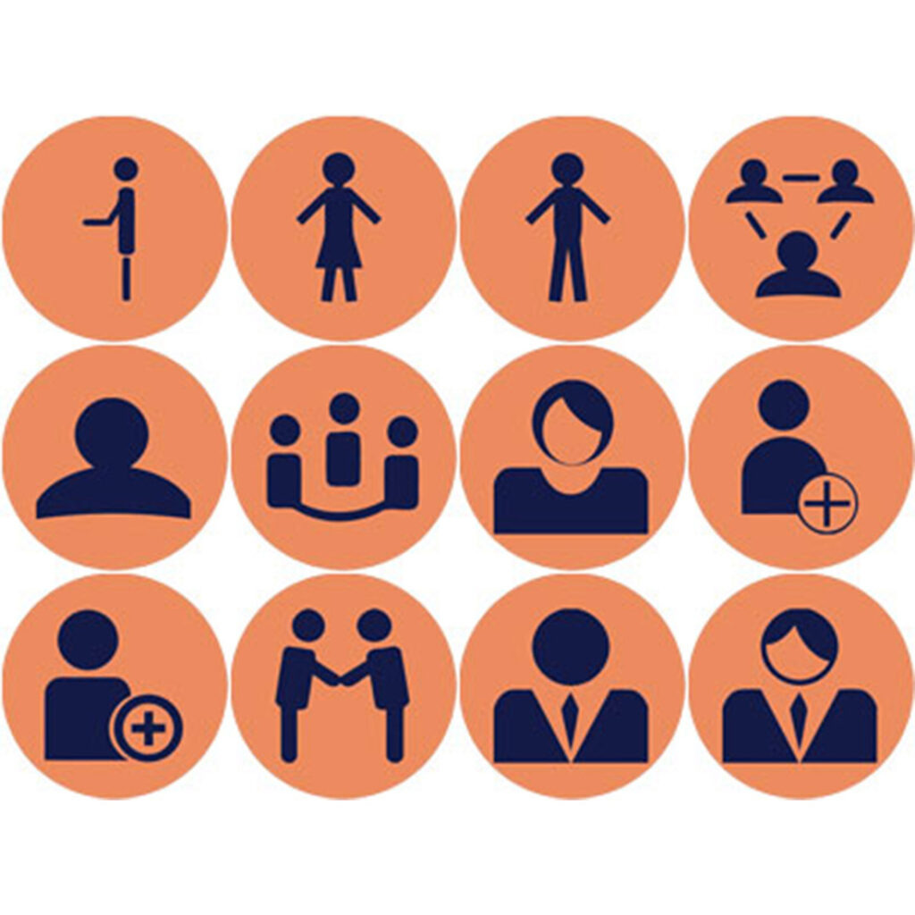 ORANGE AND NAVY BLUE PEOPLE ROUND ICONS - MasterBundles