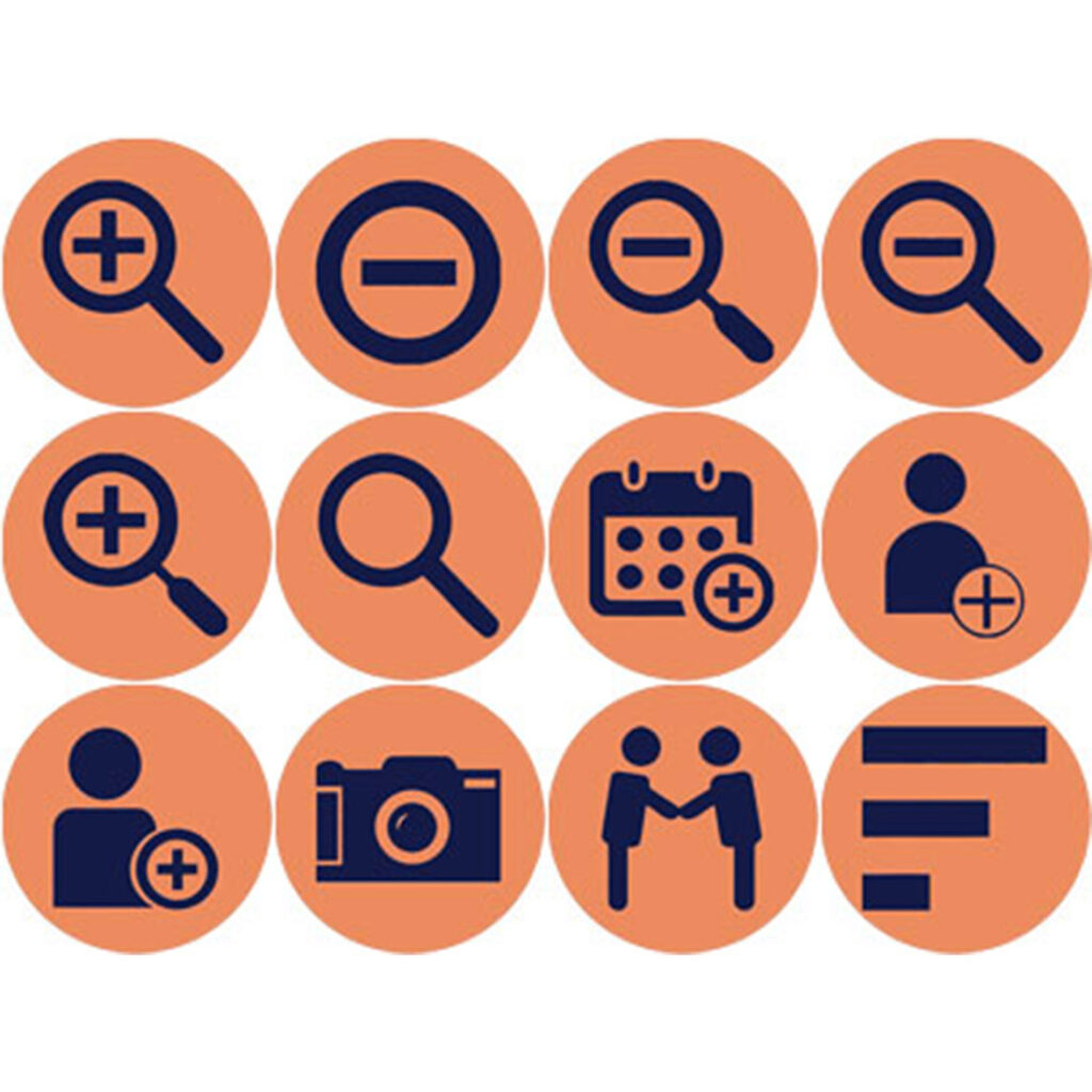 ORANGE AND NAVY BLUE TOOL ROUND ICONS - MasterBundles