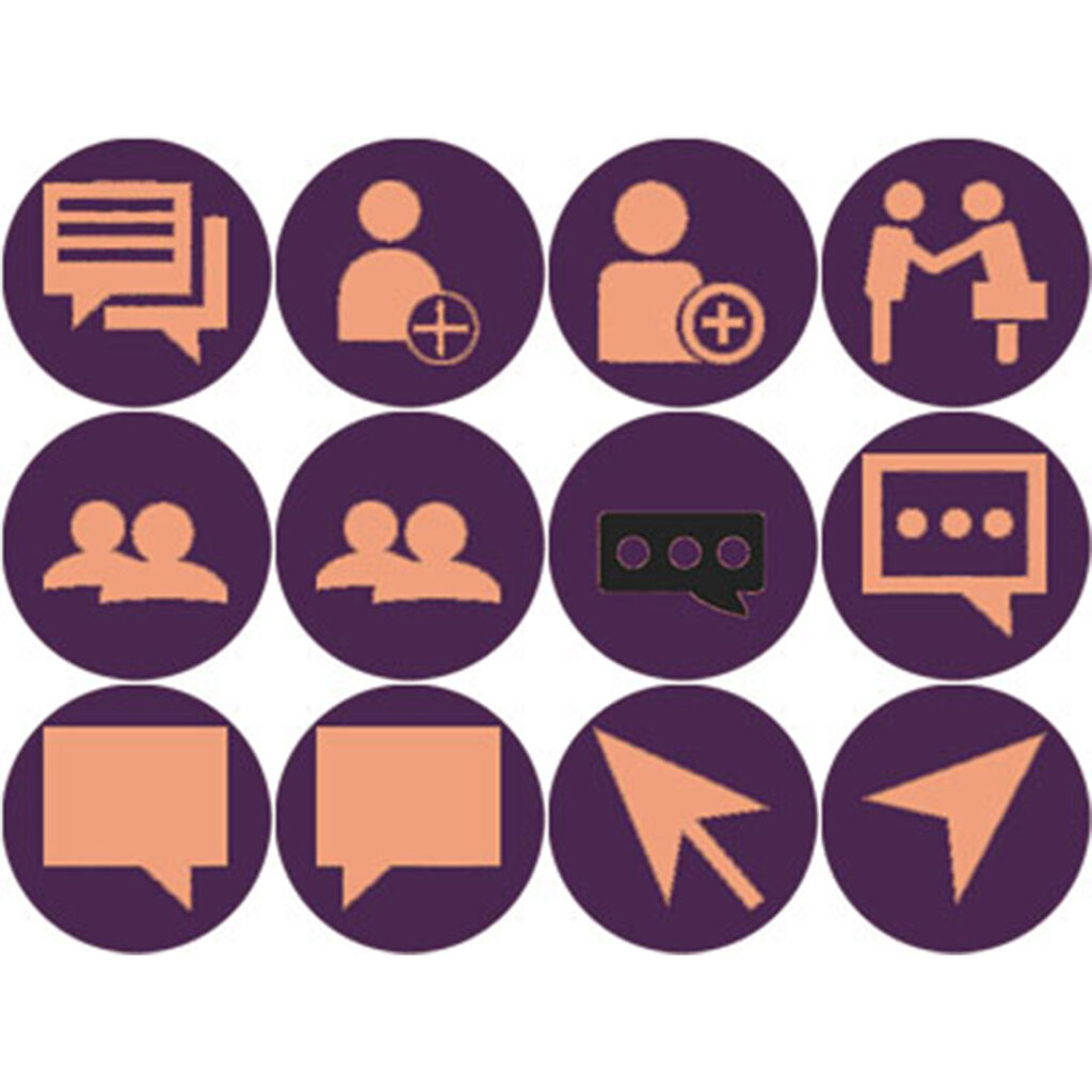 ORANGE AND PURPLE COMMUNICATION ROUND ICONS - MasterBundles