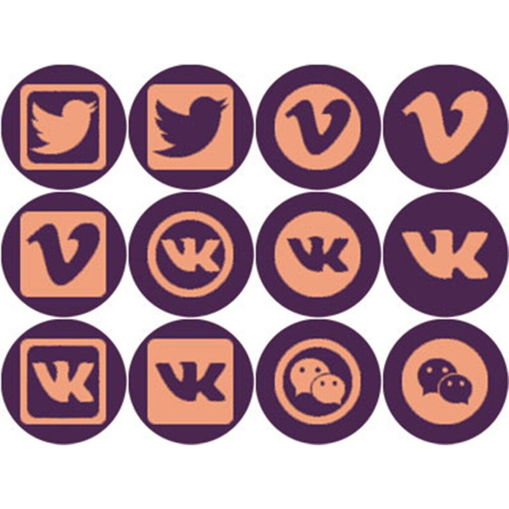 ORANGE AND PURPLE SOCIAL MEDIA ROUND ICONS - MasterBundles