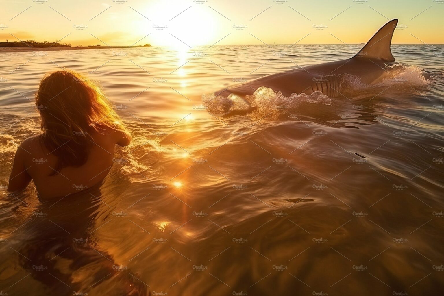 Great white shark attacking woman swimming on sea. Generative AI ...