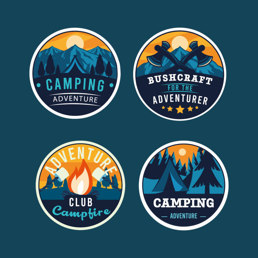 Set of adventure outdoor concept badges, summer camping emblem ...