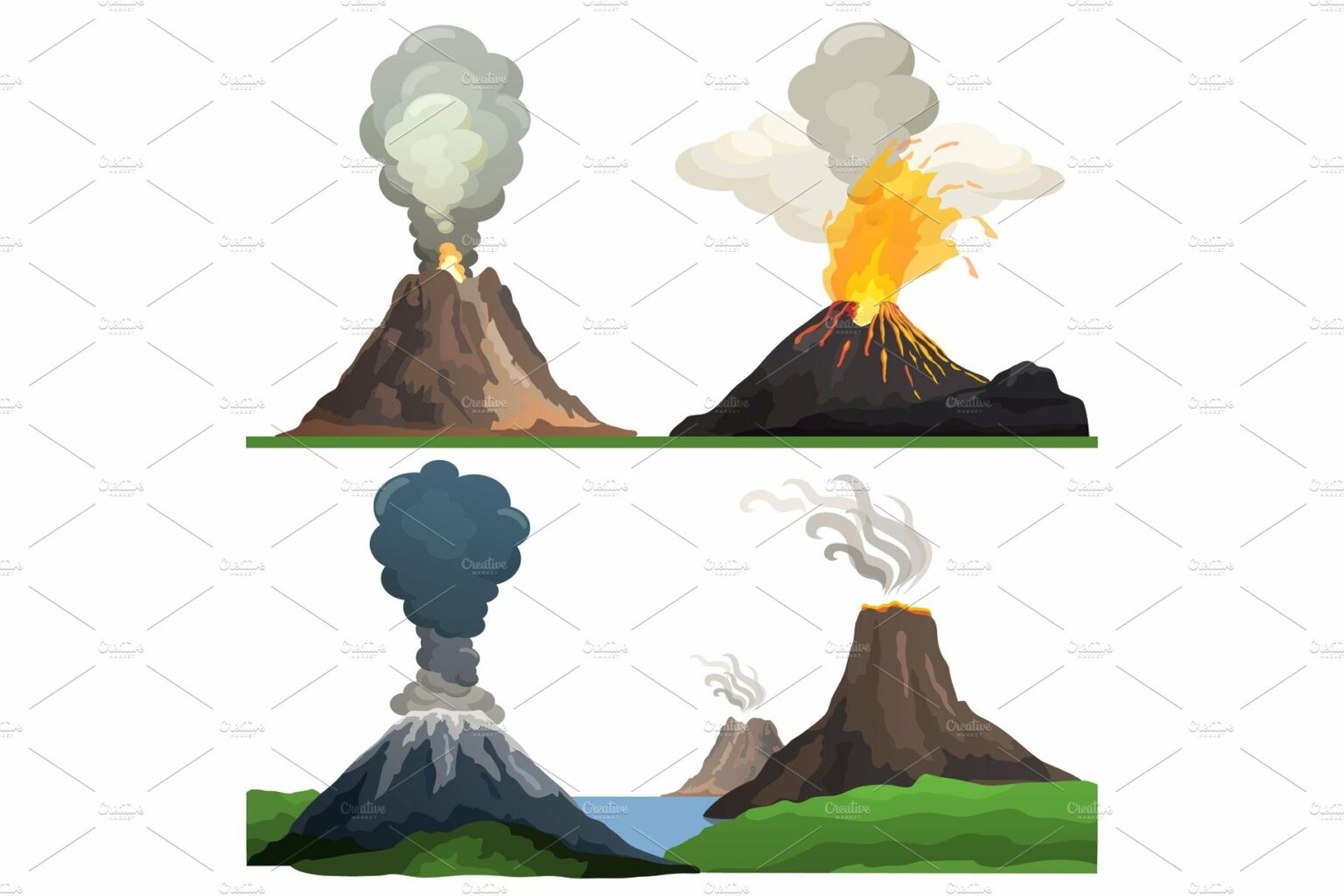 Volcano Eruption on Vector Illustration White – MasterBundles