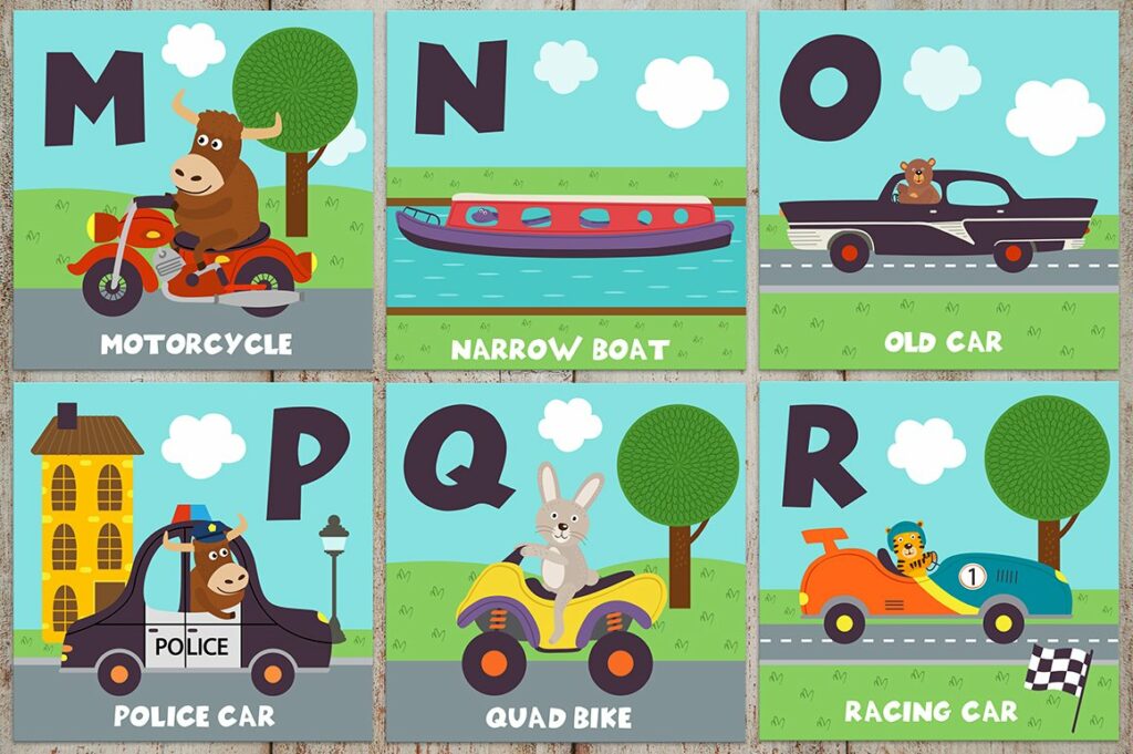 alphabet with transport and animals – MasterBundles