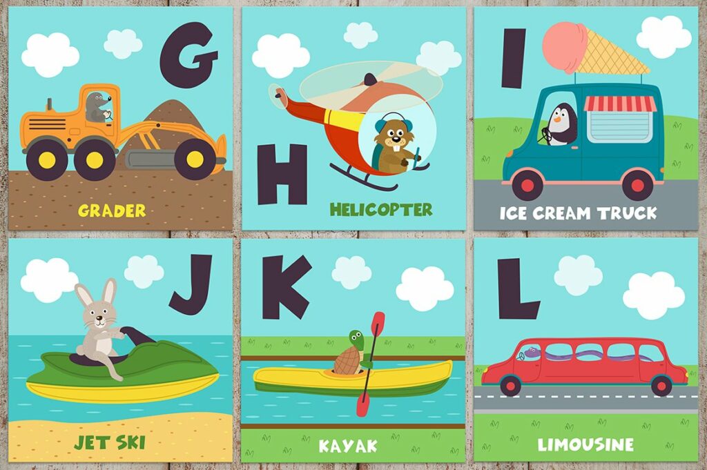 alphabet with transport and animals – MasterBundles