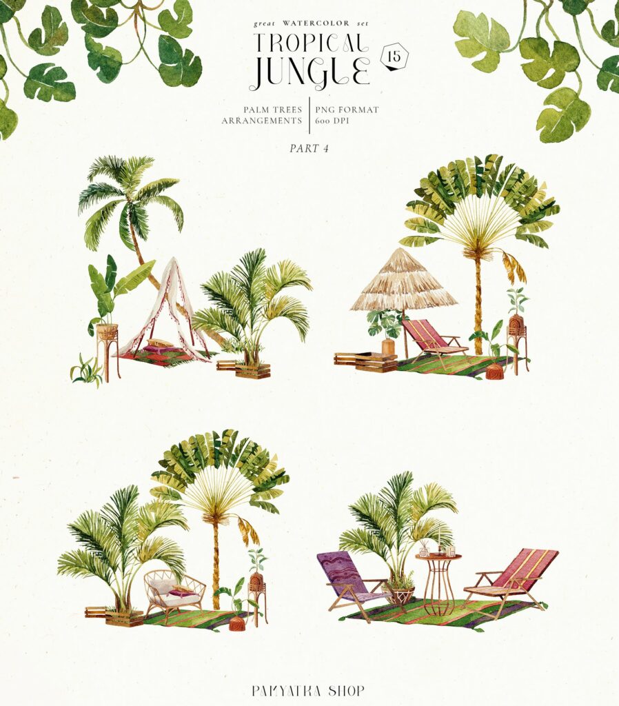 Tropical jungle - watercolor set – MasterBundles