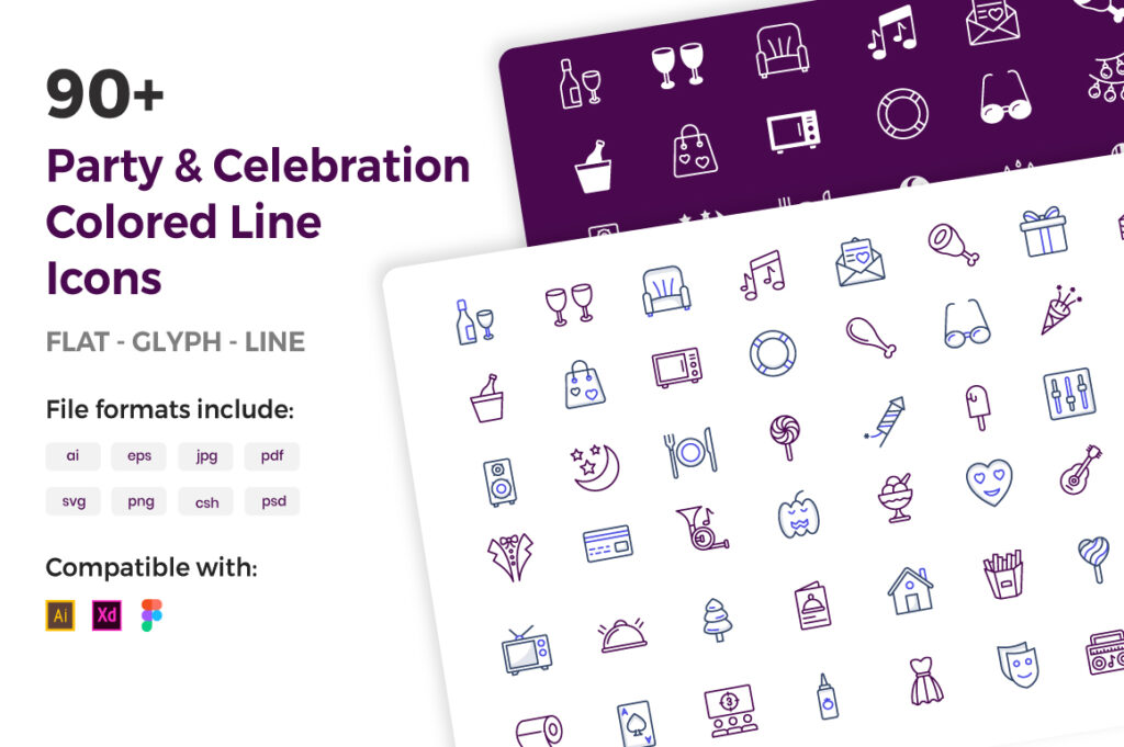 90+ Party and Celebration Colored Line Icons - MasterBundles